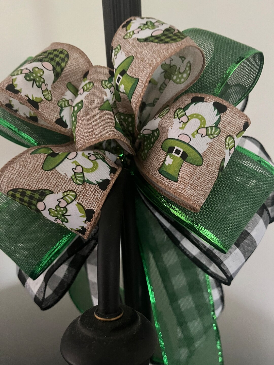 Green & White Tree Topper Bow / Irish Gnome / Leprechaun / Shamrock ...
