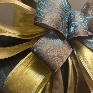 Shimmering Teal & Gold Tree Topper Bow With Streamers / Giant Antique ...