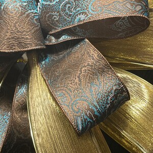 Shimmering Teal & Gold Tree Topper Bow With Streamers / Giant Antique ...