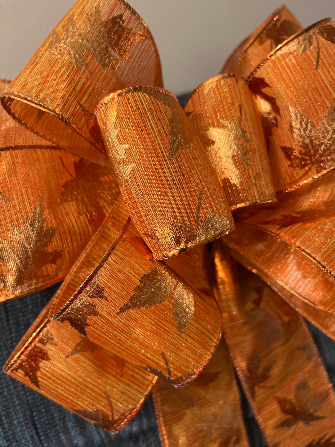 Fall Tree Topper Bow for Wreath Copper Orange Leaves for Thanksgiving ...
