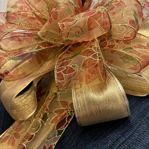 Sheer Red & Gold Tree Topper Bow With Streamers / Giant Antique Gold ...