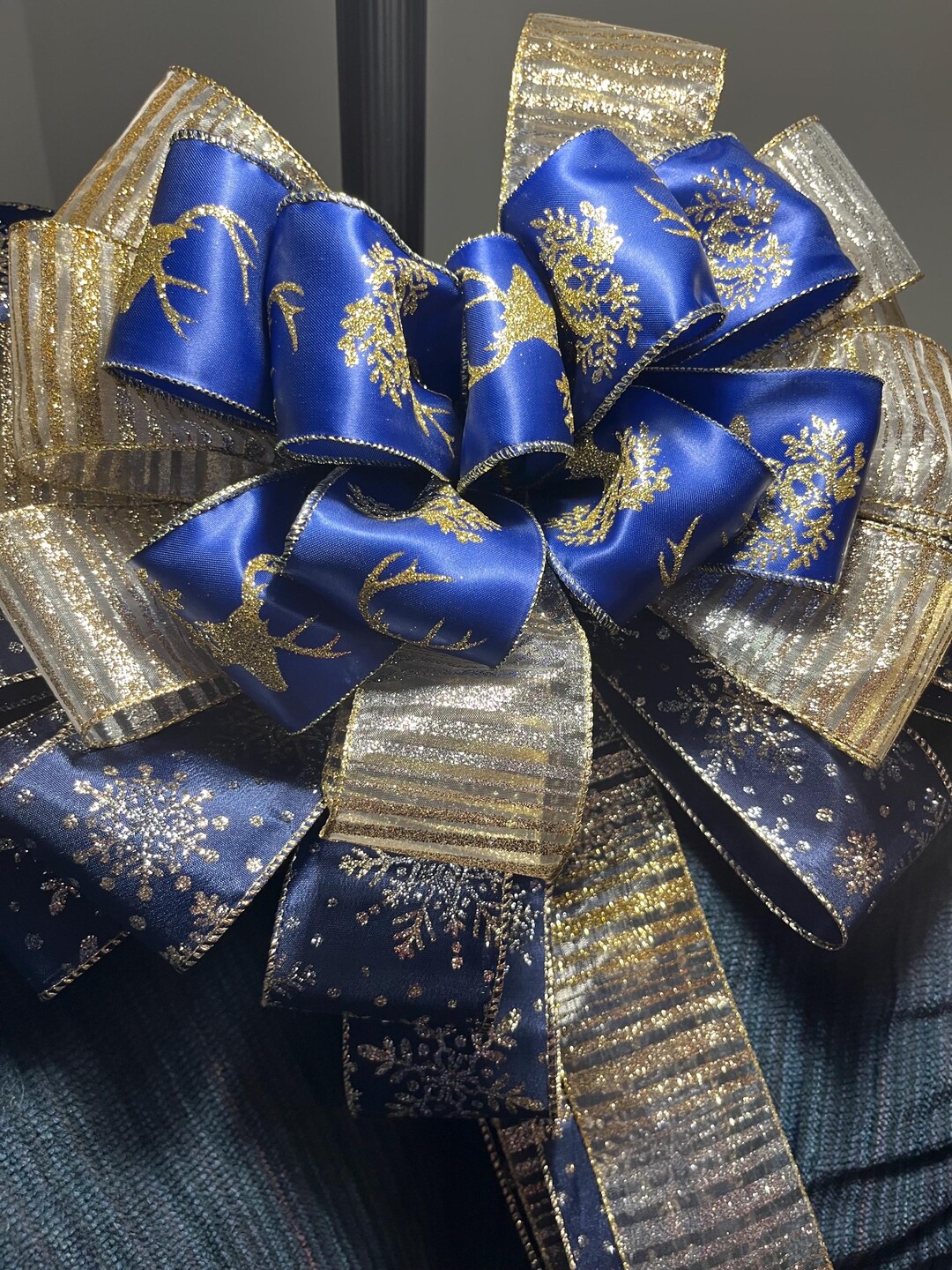 Christmas Tree Topper Bow With Streamers: Royal Blue and Gold With ...