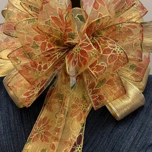 Sheer Red & Gold Tree Topper Bow With Streamers / Giant Antique Gold ...