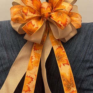 Tree Topper Bow Cream Orange Maple Leaves / Bow for Fall Home Decor ...