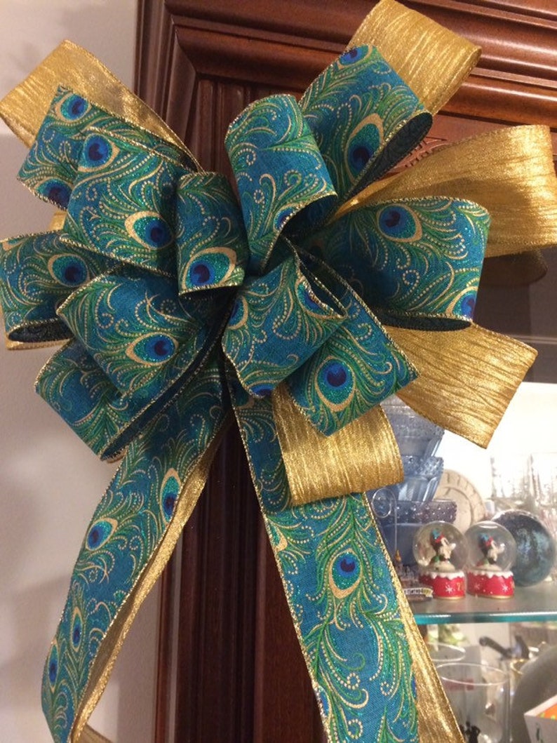 Blue Bow Tree Topper: Peacock and Gold - Etsy