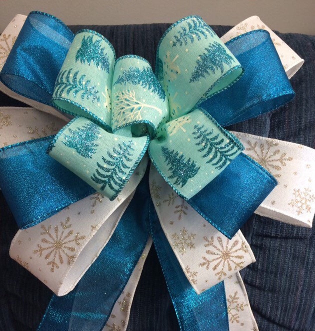 Teal Tree Topper Bow: Teal, Blue and White - Etsy