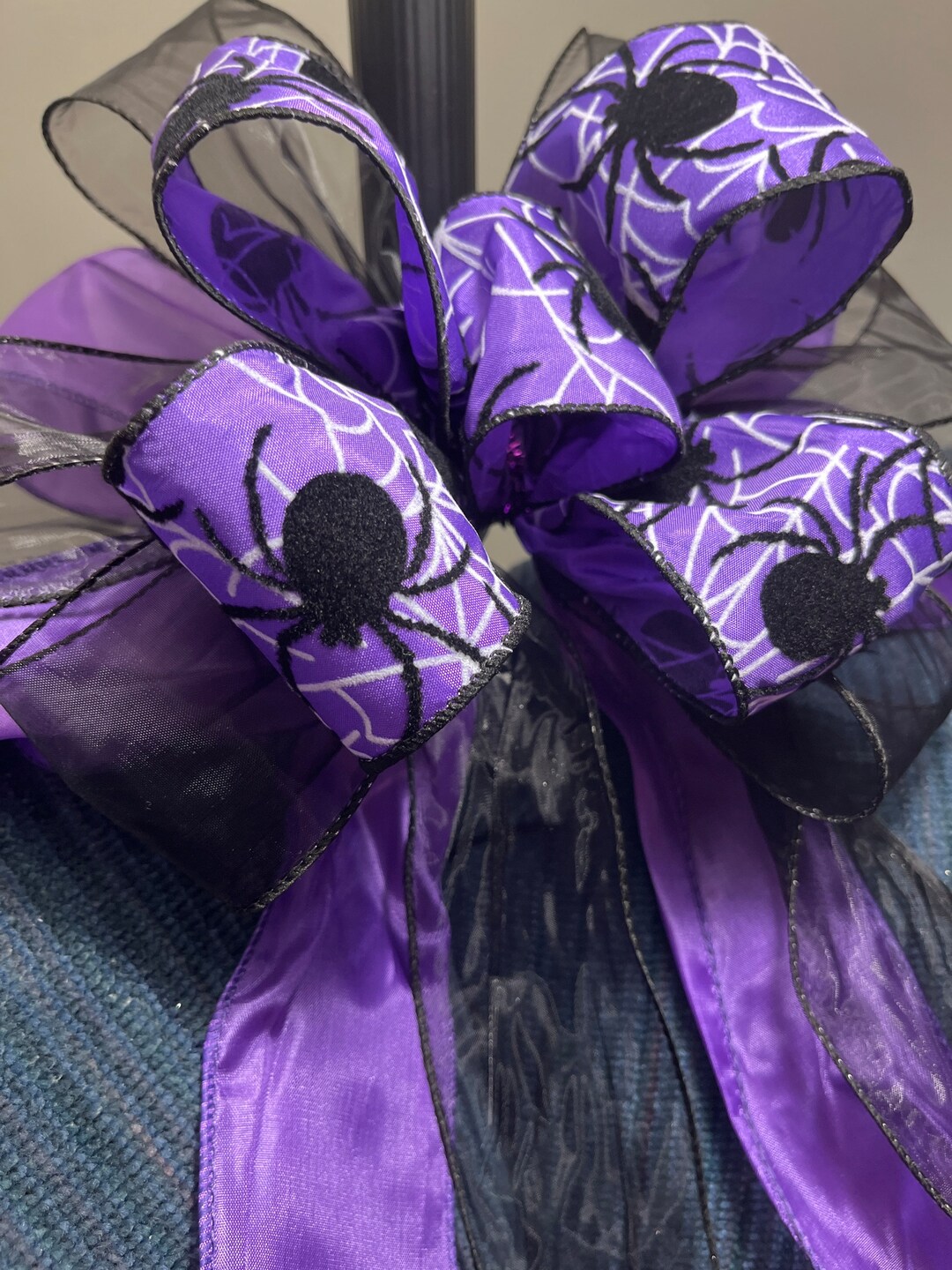 Halloween Tree Topper Bow Spider Web Purple Black White Web Bow for ...