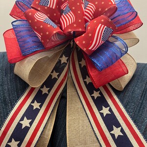 American Flag Tree Topper Bow / Patriotic Big Wreath Bow / Red White ...