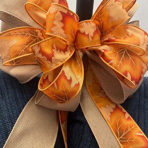 Tree Topper Bow Cream Orange Maple Leaves / Bow for Fall Home Decor ...