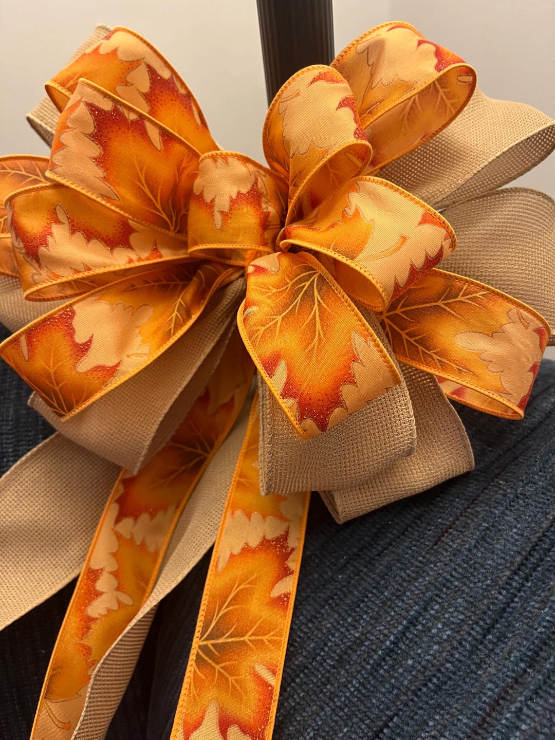 Tree Topper Bow Cream Orange Maple Leaves / Bow for Fall Home Decor ...
