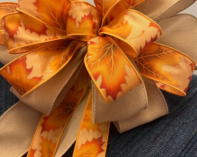 Tree Topper Bow Cream Orange Maple Leaves / Bow for Fall Home Decor ...