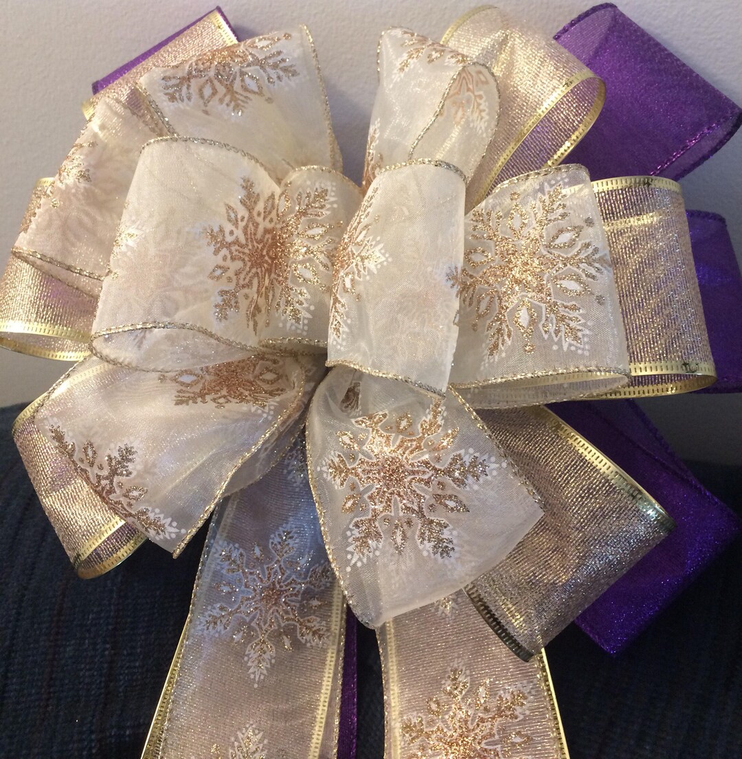 Christmas Tree Topper Bow With Streamers: Gold and Purple - Etsy