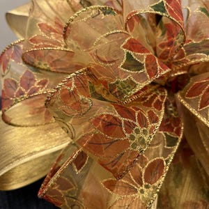 Sheer Red & Gold Tree Topper Bow With Streamers / Giant Antique Gold ...