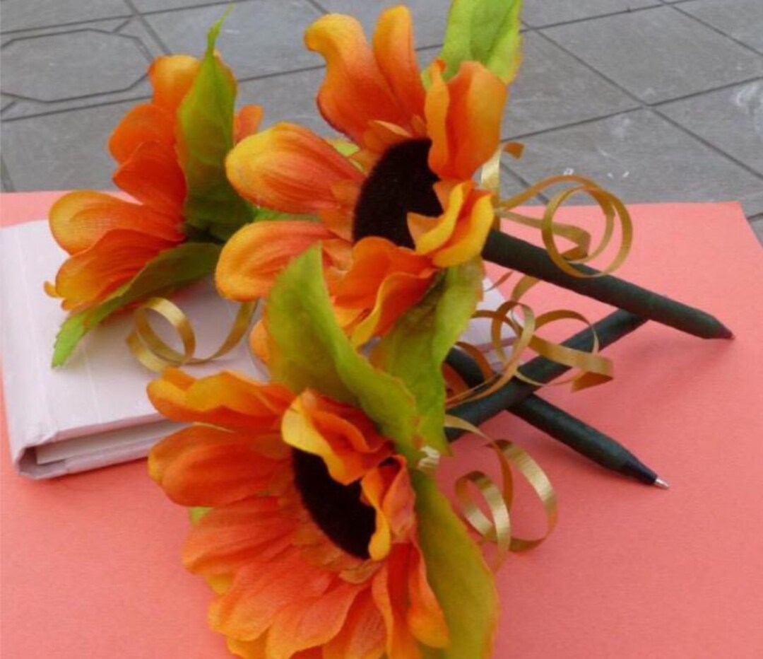 Sunflower Flower Pen Set: Wedding Guest Book Pens, Bridal Shower Favors ...