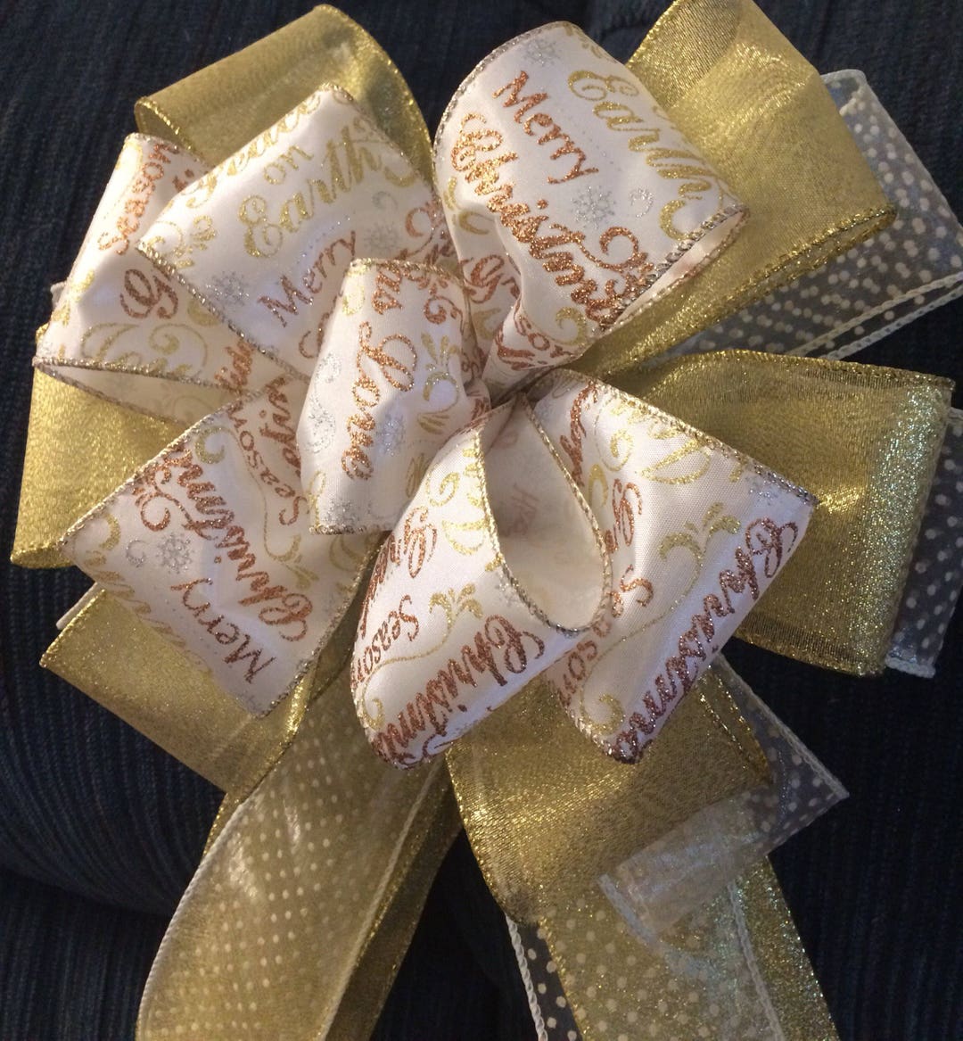 Cream and Gold Tree Topper Bow for Christmas Tree With Merry Christmas ...