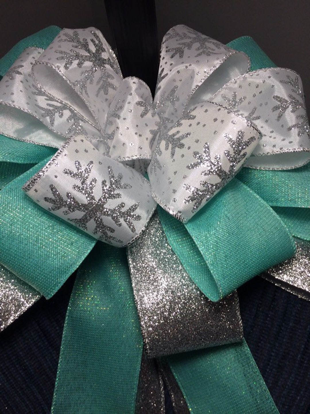 Large Tree Topper Bow Blue and Silver Blue and White Bow With ...