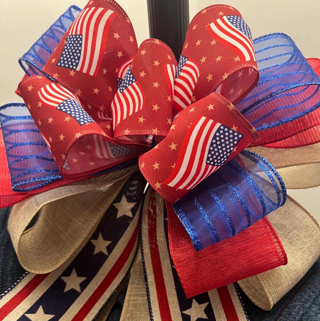 American Flag Tree Topper Bow / Patriotic Big Wreath Bow / Red White ...