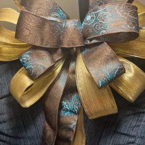 Shimmering Teal & Gold Tree Topper Bow With Streamers / Giant Antique ...