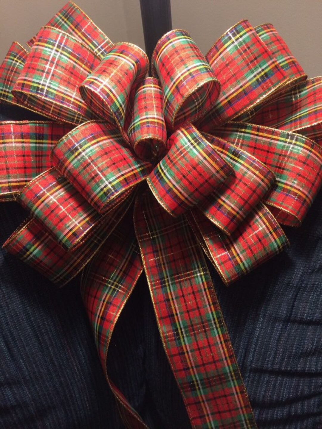 Large Tree Topper Bow Plaid Red and Green Bow With Long - Etsy