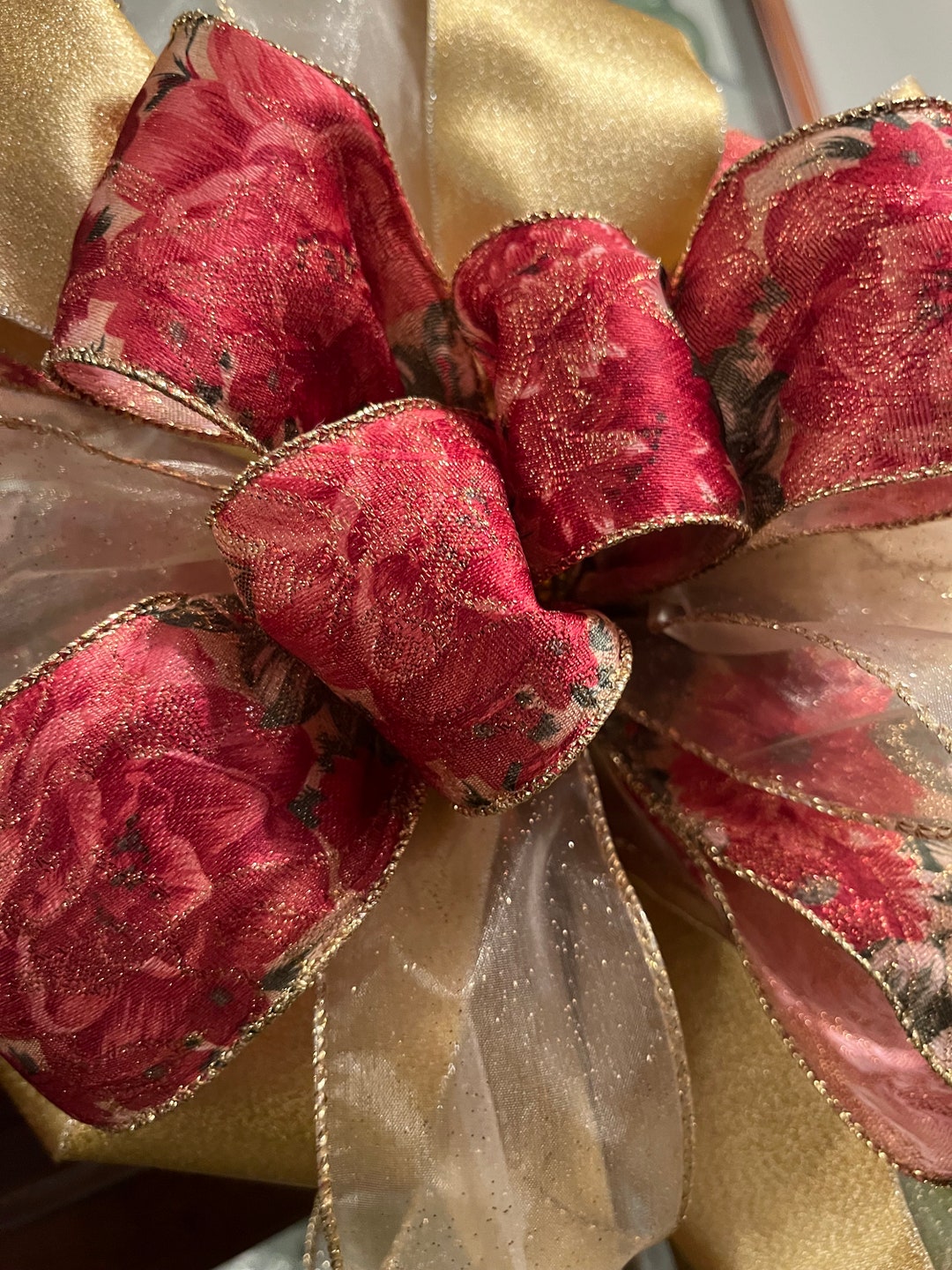 Gold & Pink Tree Topper Bow /magenta / Champane Gold / Sheer Bow With ...