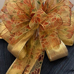Sheer Red & Gold Tree Topper Bow With Streamers / Giant Antique Gold ...