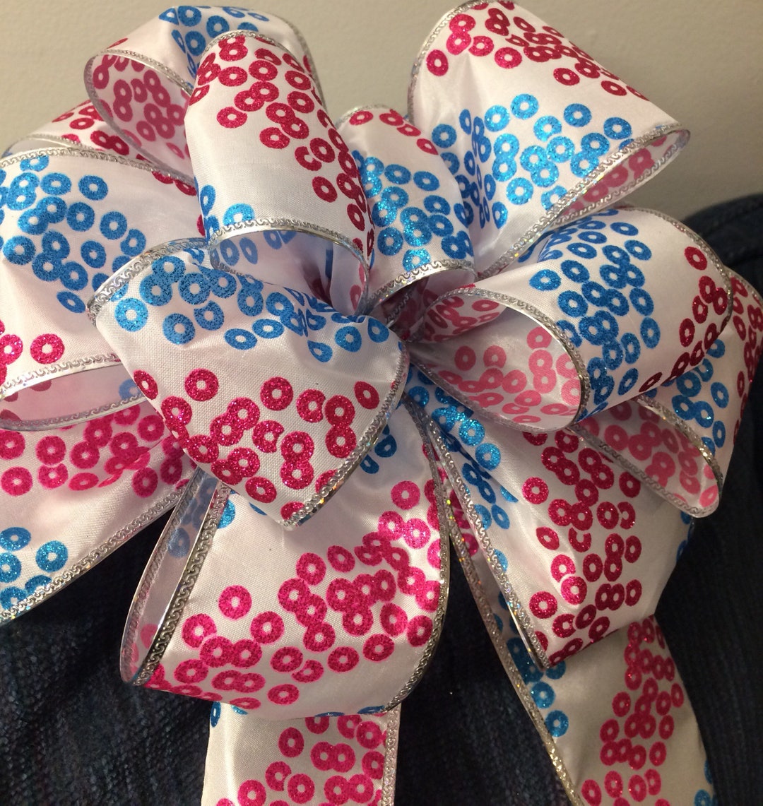 Christmas Tree Topper Bow With Streamers: Red, Blue and White - Etsy