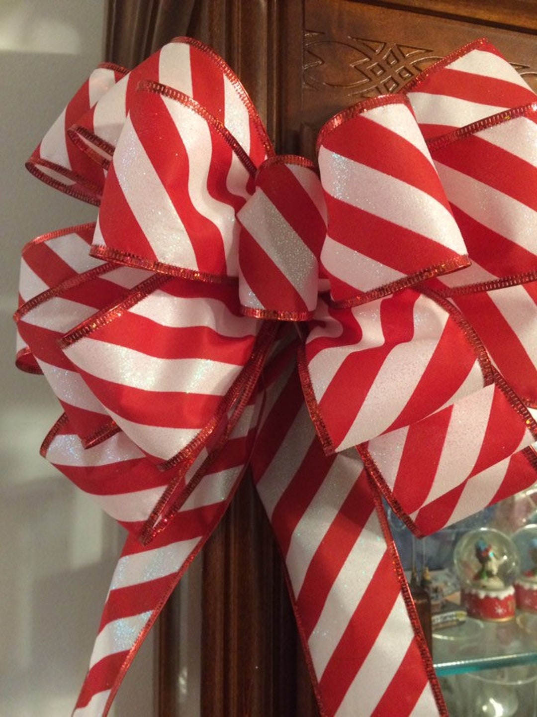 Red and White Candy Cane Christmas Bow, Tree Topper or Wreath - Etsy