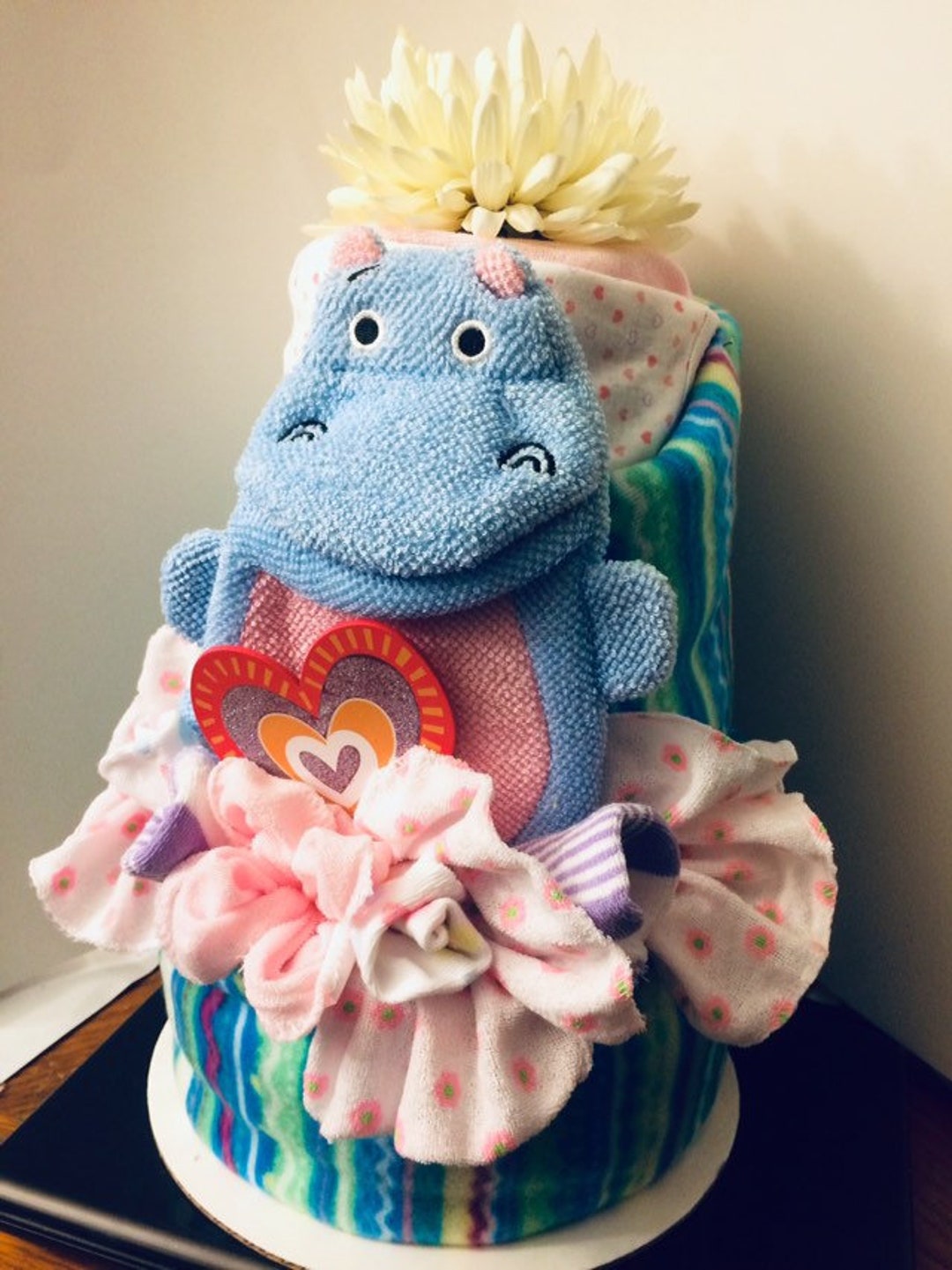 It’s a Girl Diaper Cake / Little Hippo Baby Bath Sponge / Pink & Blue ...