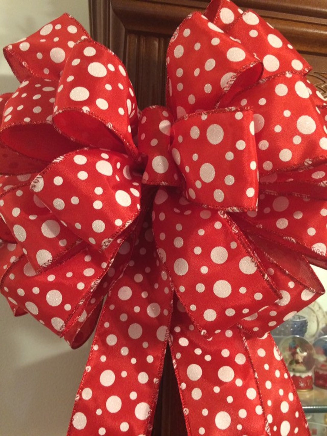 Christmas Tree Topper Bow With Streamers and Small Bow Set: Red, White ...