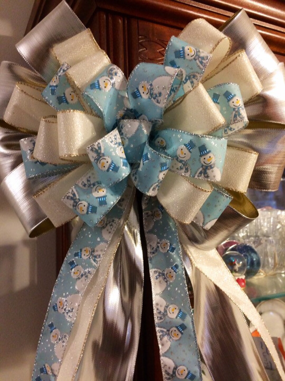 Christmas Tree Topper Bow With Streamers: Blue, Gold and Silver ...