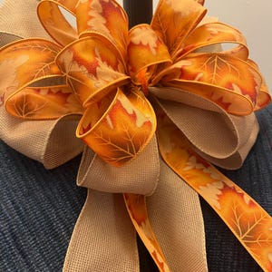 Tree Topper Bow Cream Orange Maple Leaves / Bow for Fall Home Decor ...