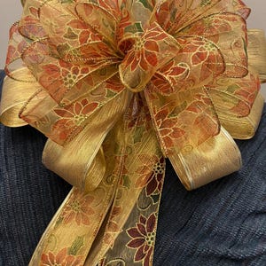 Sheer Red & Gold Tree Topper Bow With Streamers / Giant Antique Gold ...