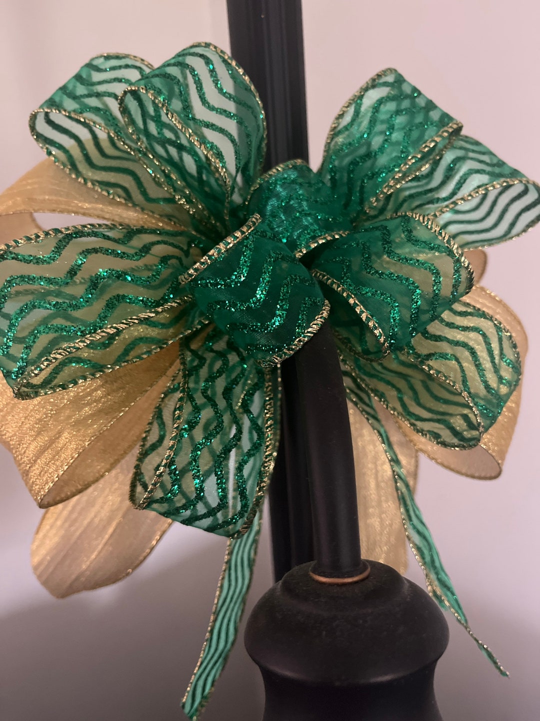 Green & Gold Bow, Irish Tree Topper, Bow for Wreath, Green Bow, Bow for ...