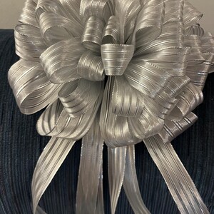 Silver Tree Topper Bow With Long Streamers /large Metallic Silver Bow ...