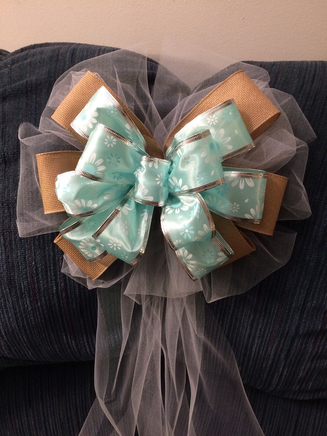 Easter Tree Topper Bow With Streamers: Light Blue, White, With Daisies ...