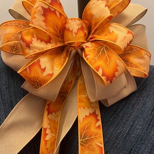 Tree Topper Bow Cream Orange Maple Leaves / Bow for Fall Home Decor ...