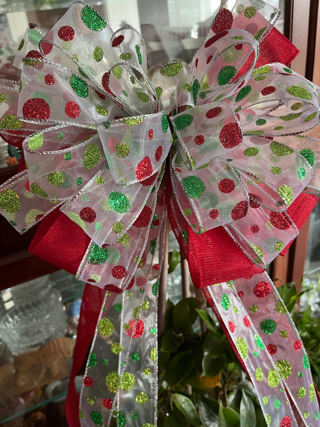 Red & Green Bow Set / Large Tree Topper Bow / Christmas Tree Bow Set ...