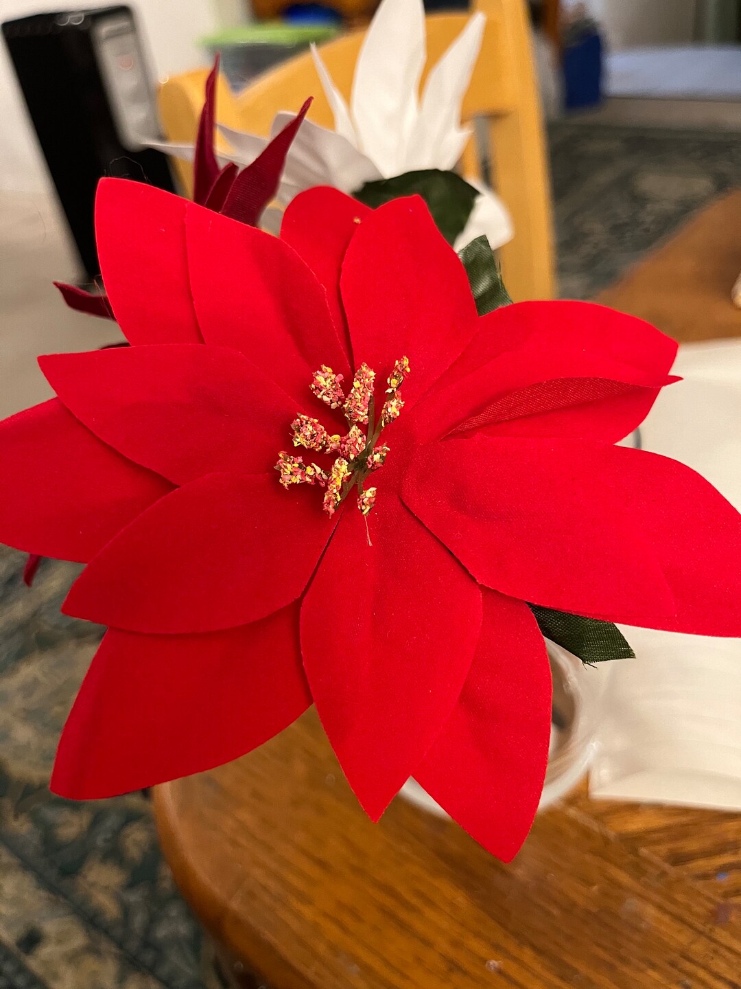 Scarlet Red Velvet Poinsettia Flower Pen Set of 6 / Christmas Decor ...