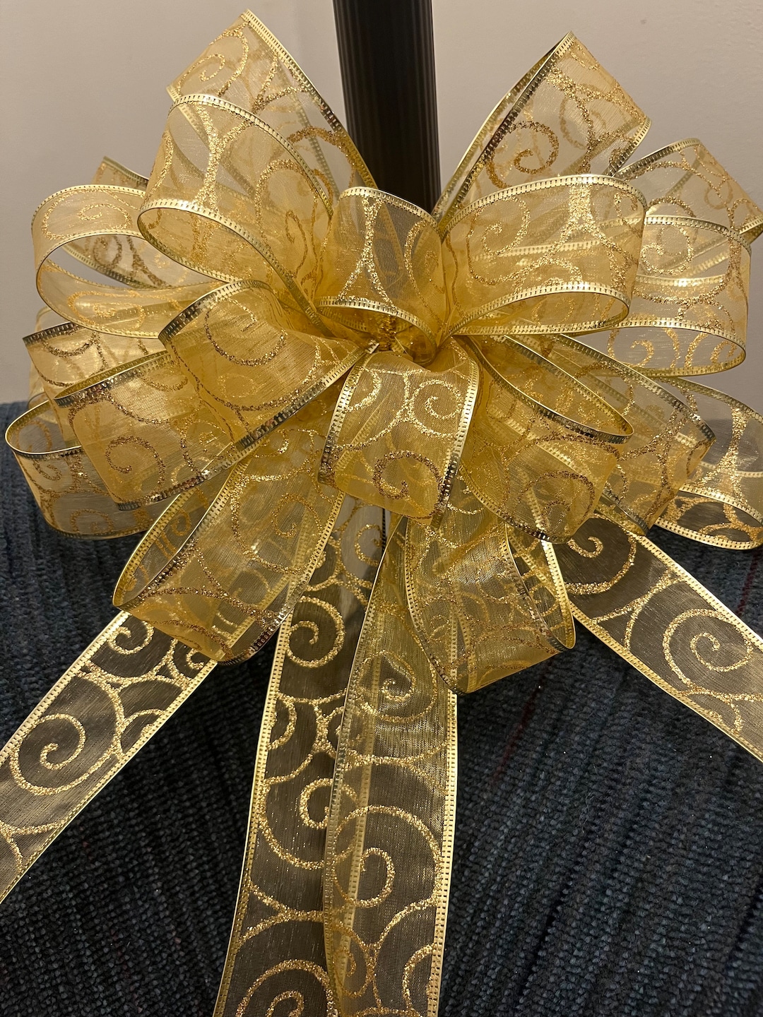 Gold Sheer Tree Topper Bow With Streamers, Gold Bow for Wreath ...