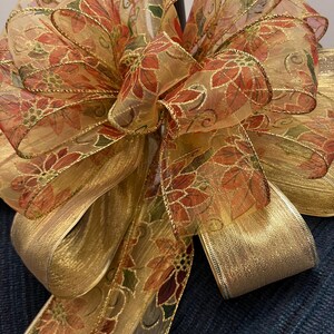 Sheer Red & Gold Tree Topper Bow With Streamers / Giant Antique Gold ...