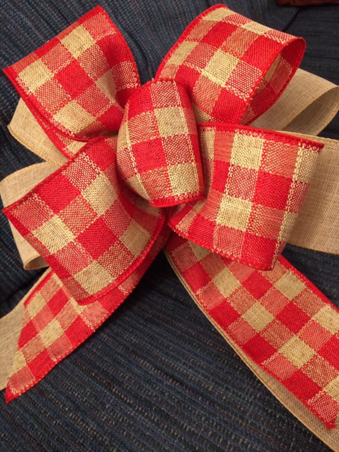 Red Beige Checkerboard Christmas Tree Topper Bow - Etsy