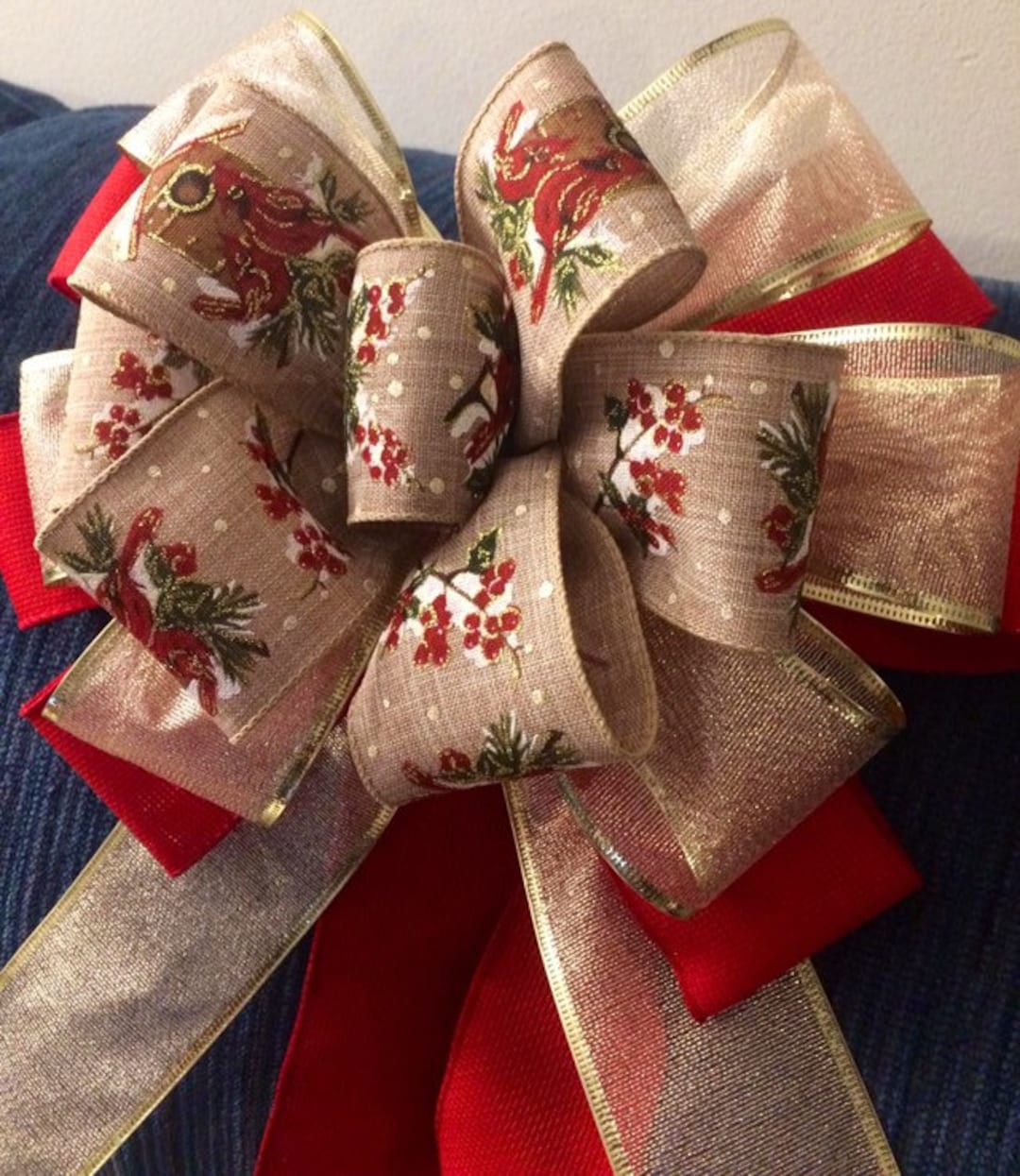 Cardinal Christmas Tree Topper Bow, Red Bird Christmas Bow, Cardinal ...
