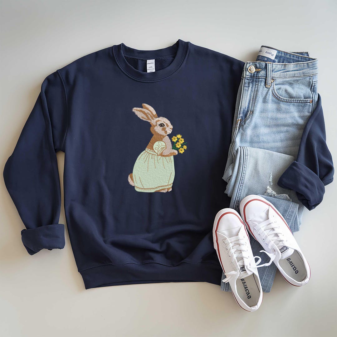 Vintage Bunny Embroidery, Cute Rabbit Embroidery, Floral Bunny Design ...