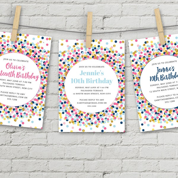 Confetti Birthday Party Invitation - Etsy