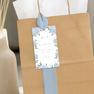 Blue Hydrangea Border Welcome Bag Tag or Sticker, CORJL Editable ...