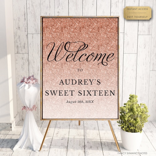 Rose Gold Welcome Sign INSTANT DOWNLOAD Poster Portrait - Etsy