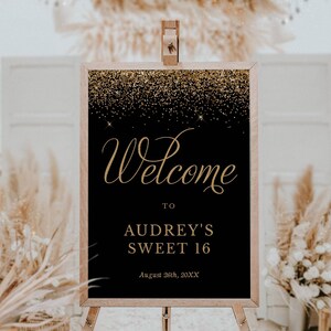 Gold Glitter Editable Welcome Sign for Your Party, Fancy Script Welcome ...