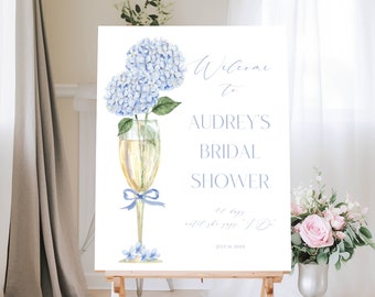 Blue Hydrangea Bridal Shower Welcome Sign, Dusty Blue Flower Bloom ...