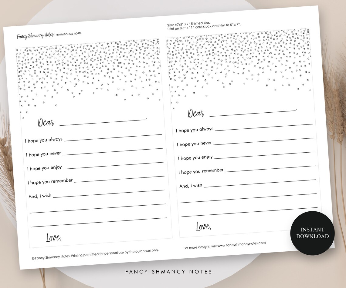 Printable Silver Glitter Confetti Hopes and Wishes Birthday - Etsy