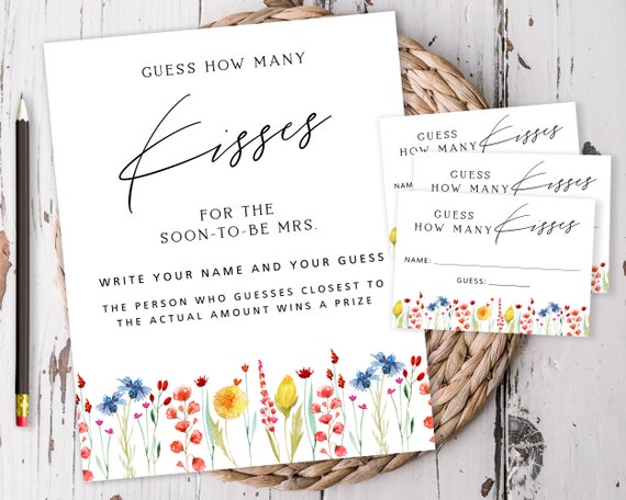 Wildflower Guess How Many Sign and Slips, Watercolor Flowers, Instant ...